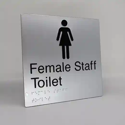Custom female staff toilet braille sign